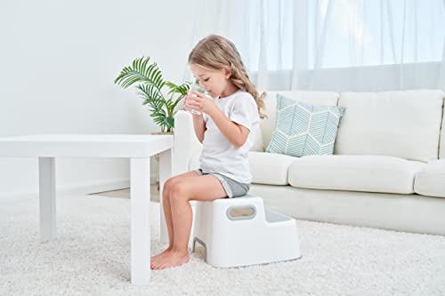 UNCLE WU Kid-Friendly Step Stool - Lightweight and Easy to Clean - Bathroom Safety Sturdy Bottom as Toilet Stool/Dual Height & Wide Two Step Stool for Toddler/Adult (Gray White) 2 Pack