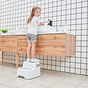 UNCLE WU Kid-Friendly Step Stool - Lightweight and Easy to Clean - Bathroom Safety Sturdy Bottom as Toilet Stool/Dual Height & Wide Two Step Stool for Toddler/Adult (Gray White) 2 Pack