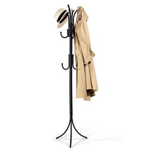 zanflare coat rack coat tree hats hanger holder 11 hooks for jacket,umbrella, tree stand with base metal (black), freestanding rack for entryway