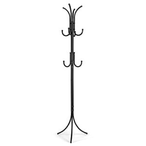 Zanflare Coat Rack Coat Tree Hats Hanger Holder 11 Hooks for Jacket,Umbrella, Tree Stand with Base Metal (Black), Freestanding Rack for Entryway