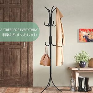 Zanflare Coat Rack Coat Tree Hats Hanger Holder 11 Hooks for Jacket,Umbrella, Tree Stand with Base Metal (Black), Freestanding Rack for Entryway