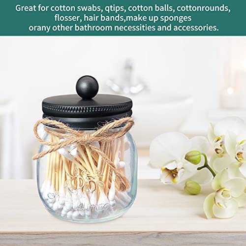 DICOBEE Qtip and Cotton Ball Holder Set, Clear Jars for Bathroom Storage, Glass Apothecary Jars Bathroom Canisters for Cotton Swabs,Rounds,Bath Salts,Makeup Sponges, Large Vanity Jars with Lids 2 Pack