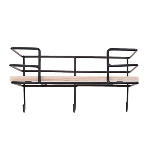 Amosfun Wall Decorations for Living Room Modern Wrought Iron Storage Rack Wall- Mounted Decorative Shelf Hanging Holder Organizer with Hooks (3 Hooks, Black)