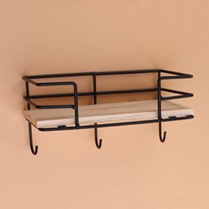 Amosfun Wall Decorations for Living Room Modern Wrought Iron Storage Rack Wall- Mounted Decorative Shelf Hanging Holder Organizer with Hooks (3 Hooks, Black)