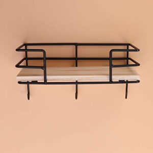 Amosfun Wall Decorations for Living Room Modern Wrought Iron Storage Rack Wall- Mounted Decorative Shelf Hanging Holder Organizer with Hooks (3 Hooks, Black)