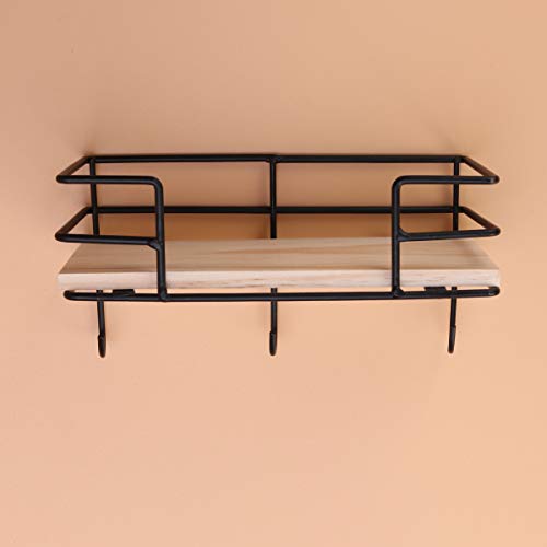 Amosfun Wall Decorations for Living Room Modern Wrought Iron Storage Rack Wall- Mounted Decorative Shelf Hanging Holder Organizer with Hooks (3 Hooks, Black)