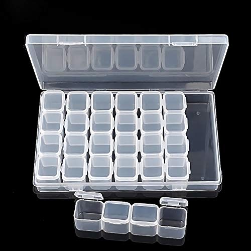 ccHuDE 28 Grids Diamond Painting Boxes Plastic Jewelry Organizer Mini Embroidery Storage Containers for DIY Art Craft Clear