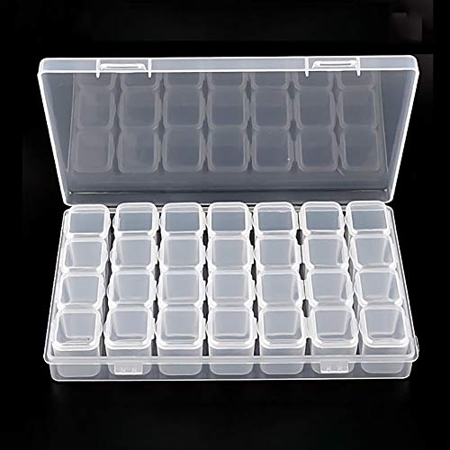 ccHuDE 28 Grids Diamond Painting Boxes Plastic Jewelry Organizer Mini Embroidery Storage Containers for DIY Art Craft Clear