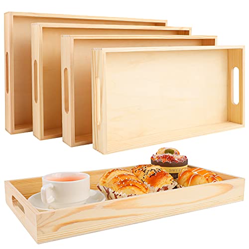 Aodaer 5 Packs Wooden Nested Serving Trays Kitchen Nesting Trays Wooden Trays Rectangular Shape Wood Trays for Kitchen, Breakfast, Party