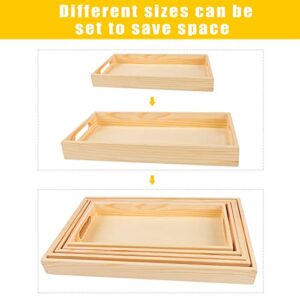 Aodaer 5 Packs Wooden Nested Serving Trays Kitchen Nesting Trays Wooden Trays Rectangular Shape Wood Trays for Kitchen, Breakfast, Party