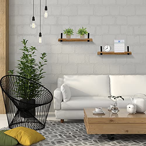 ROBOPOWER Wooden Floating Shelves Wall Mounted 3 Packs Wood Shelves with L Iron Brackets Shelves for Home Decor Bedroom, Living Room, Bathroom, Kitchen, Office(Hook-Up, Light Brown)