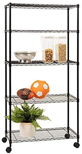 ZOVENCHI 5 Tier Storage Shelves Heavy Duty Shelving 14inchx30inchx60inch Layer Wire Unit with Wheels Metal Shelf Standing Garage Rack,Adjustable NSF Certified (Black)