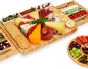 Stedware Cheese Board Set, Charcuterie Board & Knife Set with Cheese Tray, Large Bamboo Platter for Cheese & Meat - Gift for Women, Couples Wedding Anniversary, Housewarming