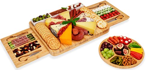 Stedware Cheese Board Set, Charcuterie Board & Knife Set with Cheese Tray, Large Bamboo Platter for Cheese & Meat - Gift for Women, Couples Wedding Anniversary, Housewarming