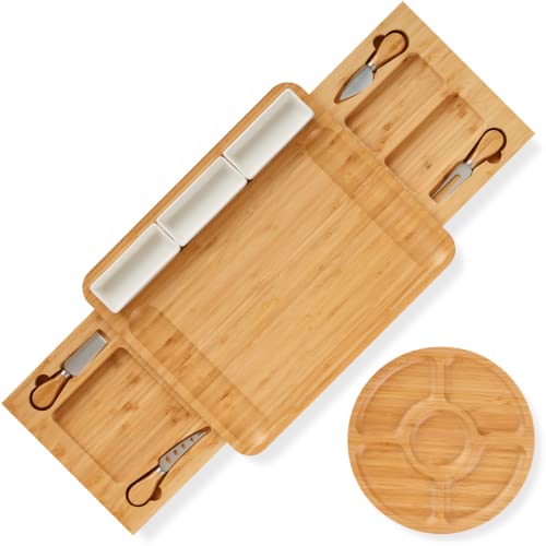 Stedware Cheese Board Set, Charcuterie Board & Knife Set with Cheese Tray, Large Bamboo Platter for Cheese & Meat - Gift for Women, Couples Wedding Anniversary, Housewarming