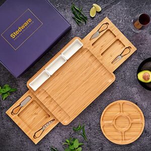 Stedware Cheese Board Set, Charcuterie Board & Knife Set with Cheese Tray, Large Bamboo Platter for Cheese & Meat - Gift for Women, Couples Wedding Anniversary, Housewarming