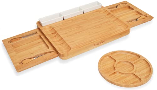 Stedware Cheese Board Set, Charcuterie Board & Knife Set with Cheese Tray, Large Bamboo Platter for Cheese & Meat - Gift for Women, Couples Wedding Anniversary, Housewarming