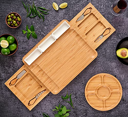 Stedware Cheese Board Set, Charcuterie Board & Knife Set with Cheese Tray, Large Bamboo Platter for Cheese & Meat - Gift for Women, Couples Wedding Anniversary, Housewarming