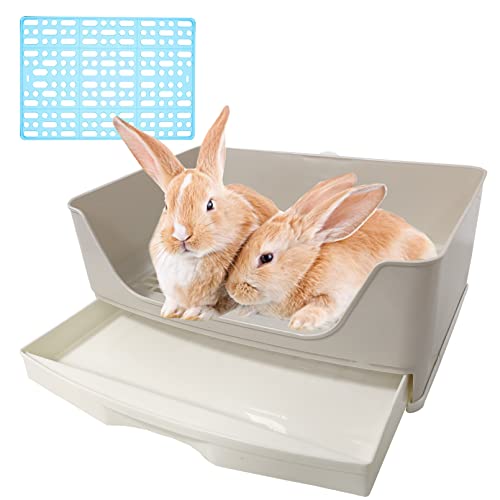 Hamiledyi Large Rabbit Litter Box Trainer, Bunny Potty Corner Toilet with Drawer Bigger Pet Pan for Adult Guinea Pigs, Ferret, Chinchilla, Galesaur, Small Animals