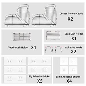 CGBE Corner Shower Caddy, Shower Organizer With Soap Dish Holder Toothbrush Holder Adhesive Hooks, No Drilling Wall Mount Shower Shelves Shower Rack Rust Free For Bathroom Kitchen (6 Packs)