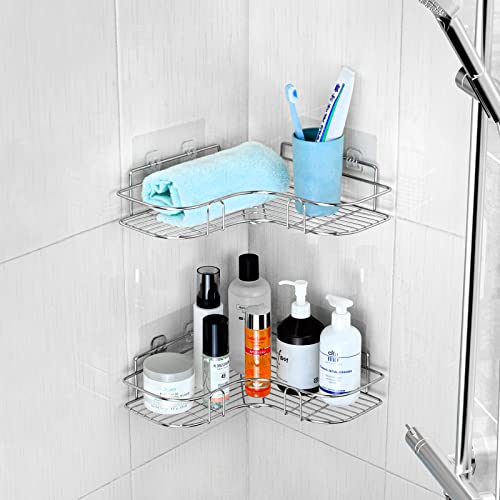 CGBE Corner Shower Caddy, Shower Organizer With Soap Dish Holder Toothbrush Holder Adhesive Hooks, No Drilling Wall Mount Shower Shelves Shower Rack Rust Free For Bathroom Kitchen (6 Packs)