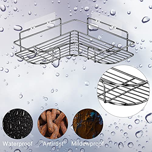 CGBE Corner Shower Caddy, Shower Organizer With Soap Dish Holder Toothbrush Holder Adhesive Hooks, No Drilling Wall Mount Shower Shelves Shower Rack Rust Free For Bathroom Kitchen (6 Packs)