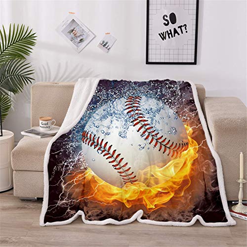 A Nice Night Baseball with Fire Print Comforter Quilt Set and Sherpa Fleece Blanket Twin Size Plush Throw Blanket Fuzzy Soft Blanket Microfiber