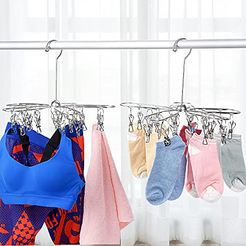 Estoder Foldable Clothes Drying Hanger Stainless Steel Laundry Drying Rack with 20 Clips, Sock Dryer Hanger for Hanging Underwear, Towels, Baby Clothes, Lingerie, Bra, Hat, Scarf, Gloves, Diapers