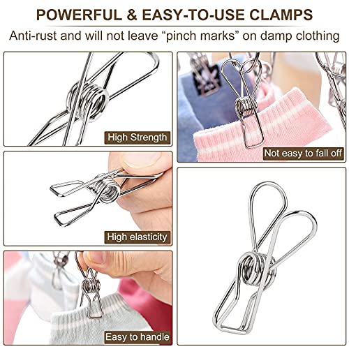 Estoder Foldable Clothes Drying Hanger Stainless Steel Laundry Drying Rack with 20 Clips, Sock Dryer Hanger for Hanging Underwear, Towels, Baby Clothes, Lingerie, Bra, Hat, Scarf, Gloves, Diapers