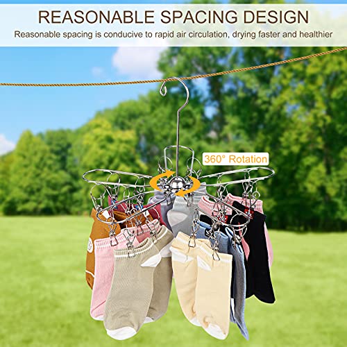 Estoder Foldable Clothes Drying Hanger Stainless Steel Laundry Drying Rack with 20 Clips, Sock Dryer Hanger for Hanging Underwear, Towels, Baby Clothes, Lingerie, Bra, Hat, Scarf, Gloves, Diapers