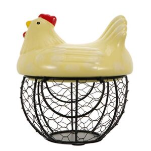 yardwe iron egg storage basket ceramic chicken shaped mesh wire egg holder decorative display organizer container for vegetable fruits snacks farmhouse decor yellow