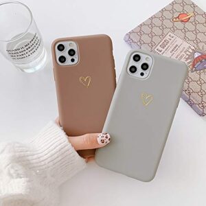 Ownest Compatible with iPhone 12 Pro Max Case for Soft Liquid Silicone Gold Heart Pattern Slim Protective Shockproof Case for Women Girls for iPhone 12 Pro Max-Brown