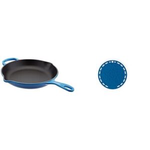 le creuset enameled cast iron signature iron handle skillet, 10.25" (1-3/4 qt.), marseille & silicone french trivet, 8", marseille