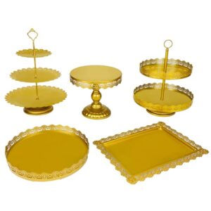 amieniv 5 pieces cake stand set gold metal cupcake holder dessert display plate decor serving platter for baby shower wedding birthday parties celebration