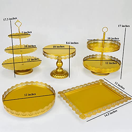 AMIENIV 5 Pieces Cake Stand Set Gold Metal Cupcake Holder Dessert Display Plate Decor Serving Platter for Baby Shower Wedding Birthday Parties Celebration