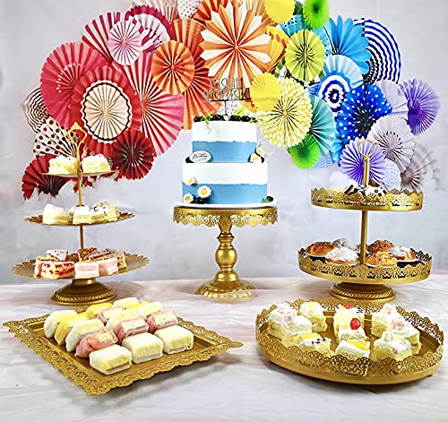 AMIENIV 5 Pieces Cake Stand Set Gold Metal Cupcake Holder Dessert Display Plate Decor Serving Platter for Baby Shower Wedding Birthday Parties Celebration