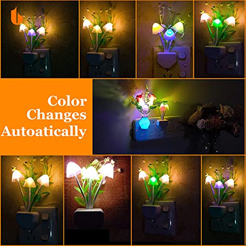 Urbanstrive Super Power Saving 0.5W Night Lights 7 Color Changing w/Dusk to Dawn Sensor LED NightLight Mushroom Lamp Plug-in LED Lamp Auto On/Off Night Light for Kids