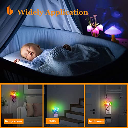 Urbanstrive Super Power Saving 0.5W Night Lights 7 Color Changing w/Dusk to Dawn Sensor LED NightLight Mushroom Lamp Plug-in LED Lamp Auto On/Off Night Light for Kids