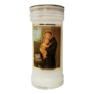 catholic st. anthony candle 72 hour burn white 15cm with prayer