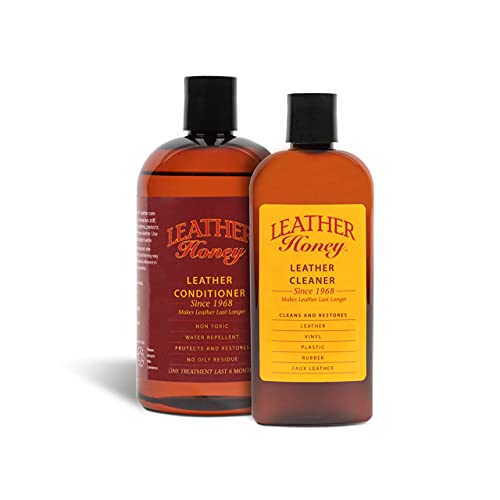 Leather Honey Complete Leather Care Kit Including 8 oz Cleaner and 16 oz Conditioner for use on Leather Apparel, Furniture, Auto Interiors, Shoes, Bags and Accessories