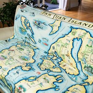 San Juan Island Map Fleece Blanket - Hand-Drawn Original Art - Soft, Cozy, and Warm Throw Blanket for Couch - Unique Gift - 58"x 50"