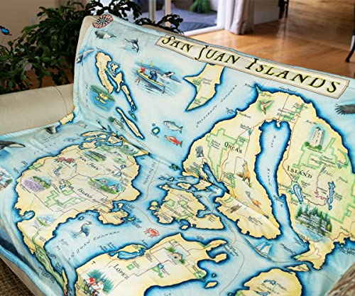 San Juan Island Map Fleece Blanket - Hand-Drawn Original Art - Soft, Cozy, and Warm Throw Blanket for Couch - Unique Gift - 58"x 50"