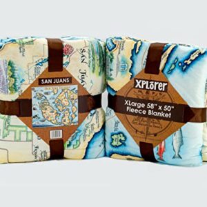 San Juan Island Map Fleece Blanket - Hand-Drawn Original Art - Soft, Cozy, and Warm Throw Blanket for Couch - Unique Gift - 58"x 50"