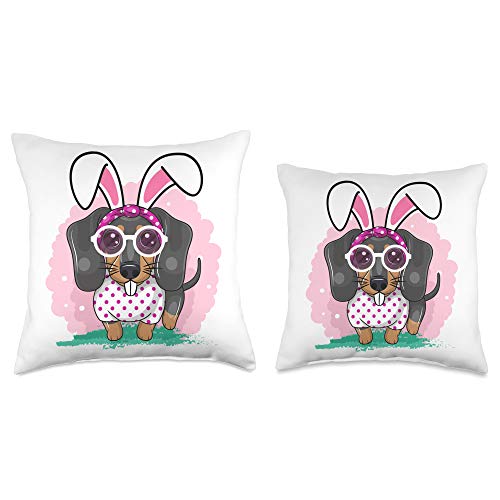 Long Dog Designs Easter Dachshund Bunny Throw Pillow, 16x16, Multicolor