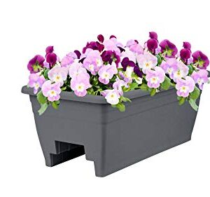 The HC Companies 24 Inch Deck Railing Planter Box - Decorative Lightweight Weatherproof Plastic Plant Pot for Outdoor Balcony, Porch, Garden, Fence, Warm Gray