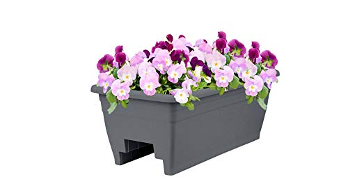 The HC Companies 24 Inch Deck Railing Planter Box - Decorative Lightweight Weatherproof Plastic Plant Pot for Outdoor Balcony, Porch, Garden, Fence, Warm Gray