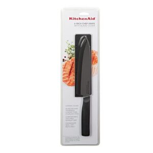 KitchenAid Classic Ceramic Chef Knife with Custom-Fit Blade Cover, Sharp Kitchen Knife, Dishwasher-Safe, 6-Inch, Black