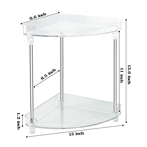 CGBE 2-Tier Corner Counter Shelf Bathroom Countertop Organizer Clear Storage Vanity Tray for Storing Makeup Cosmetics, Toiletries, Facial Wipes, Tissues