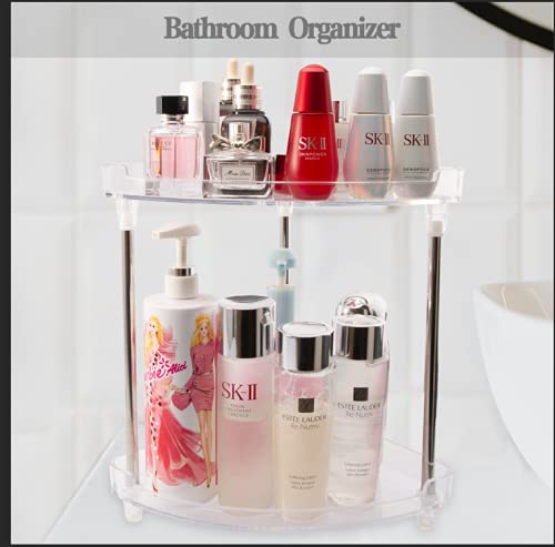 CGBE 2-Tier Corner Counter Shelf Bathroom Countertop Organizer Clear Storage Vanity Tray for Storing Makeup Cosmetics, Toiletries, Facial Wipes, Tissues