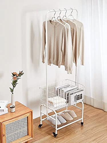 easy moved garment rack with basket for organize, laundry basket, black metal rack,